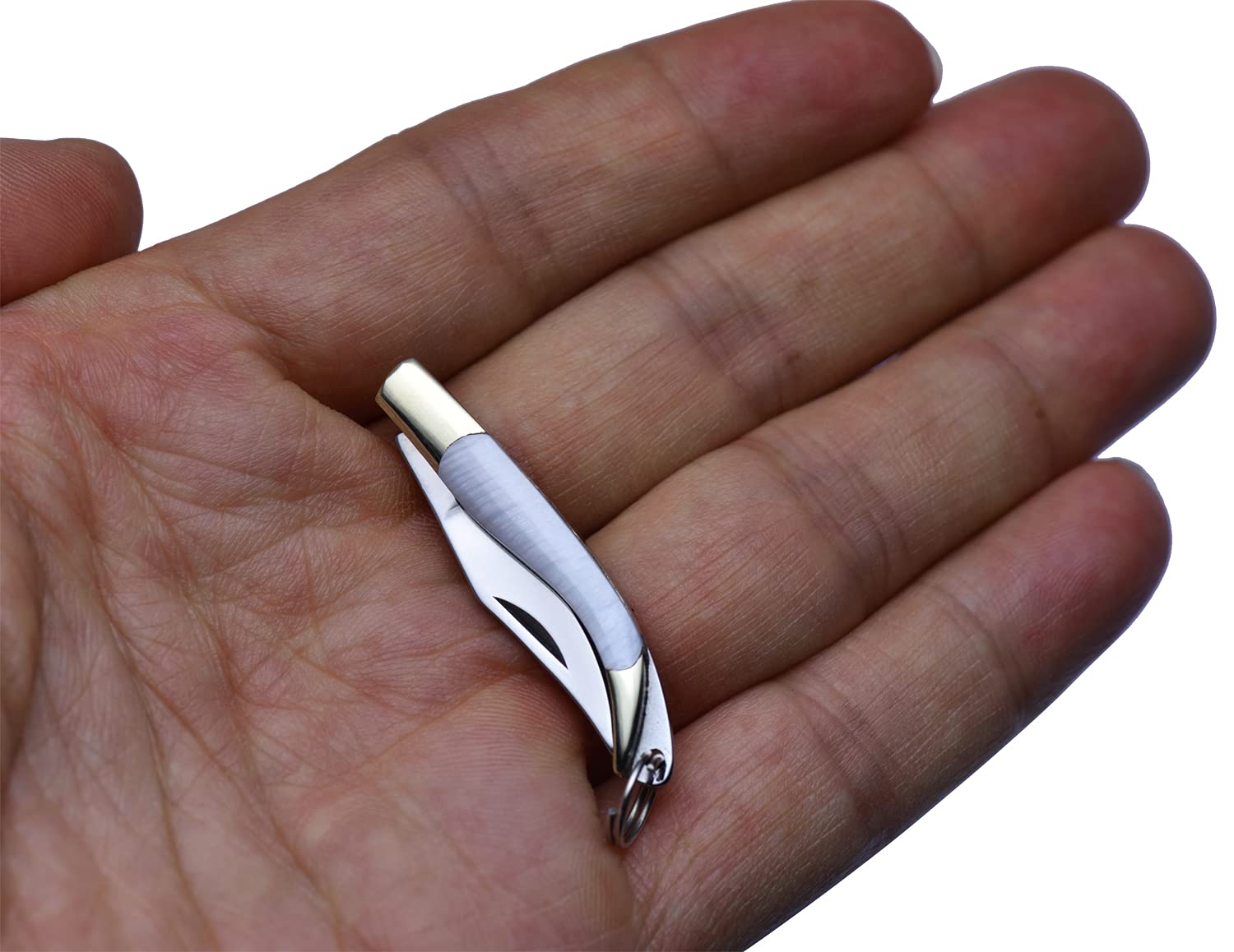 JPCRMOV Compact Folding Knife keychain Tiny Weights 6g, Mini Pocket Knife EDC, Natural Shell Handle