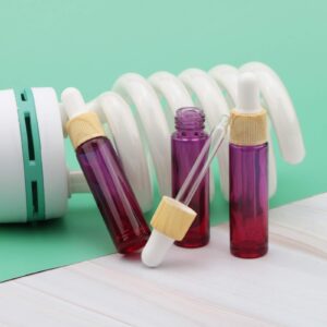 Kesell 10Pcs 10ml Dropper Bottle Purple-red Gradient Color Glass Vial With Dropper Empty Perfume Oil Bottles, 5pcs Funnels + 5pcs 5ml Transfer Dropper