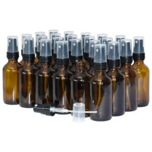 glassbottleoutlet (24 pack) 2 oz. amber boston round with black fine-mist sprayer