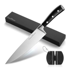 grandmesser chef knife, 8 inch professional kitchen knife, high carbon steel ultra sharp chef's knife, with ergonomic abs handle triple-riveted and gift box.