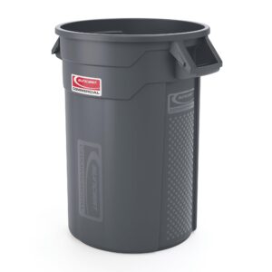 suncast commercial products 55 gallon trash can with vented channels, ergonomic handles, rolled upper lip, made in the usa, gray