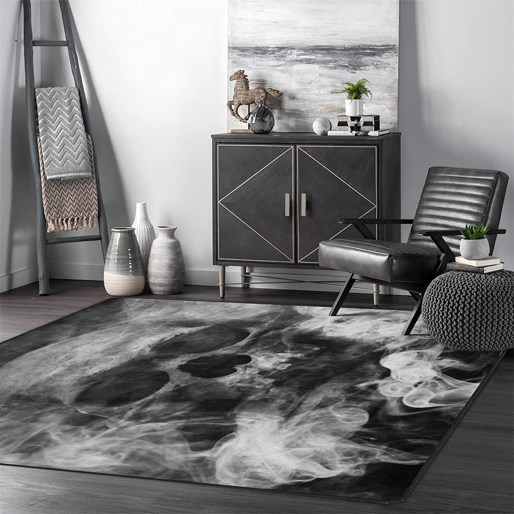 ALALAL Smoke Sugar Skull Area Rug, Rug for Living Room Soft Durable Rugs Carpet for Bedroom 5'x7' Grey/Black 80 X 58 in