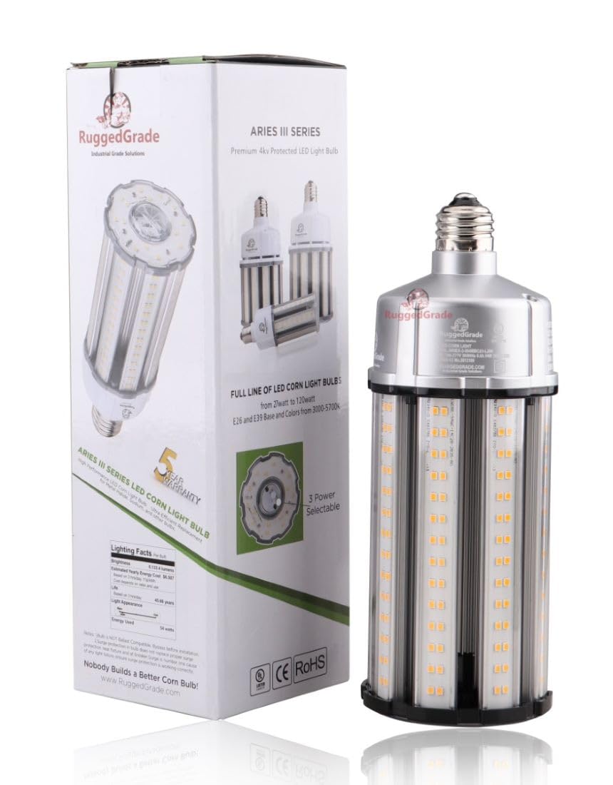 54 Watt LED Corn Bulb -Aries III Series - 7,200 Lumens -5000K - E26 Standard Base - Built-in 4KV Surge-Dimmable