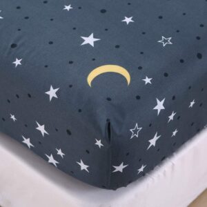 Feelyou Kids Galaxy Fitted Sheet Chic Starry Sky Bed Sheet Set Queen Size for Girls Boys Teens Bedroom Ultra Soft Twinkle Stars Moon Bedding Set Outer Space Themed Bed Cover with 2 Pillow Case