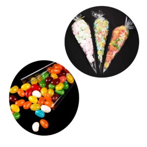 FUNNYARD Cone Bag 100PCS Mini Clear Cello Treat Bags Popcorn Bags 5.1 by 9.8 Inch Triangle Cellophane Bags with Twist Ties for Candies Handmade Cookies Wedding Birthday Pop Gift Candy Buffet Supplies