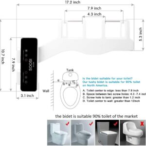 Bidet For Toilet, Soosi Bidet Ultra Slim Self Cleaning Dual Nozzle Hot&Cold Water Spray Bidets Front and Rear Bidet Attachment For Toilet Bidet Toilet Attachment- Adjustable Water Pressure&Temperature