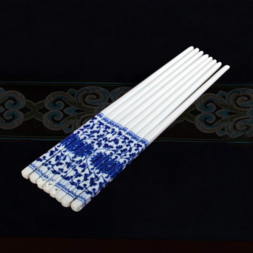 Cabilock Utensil Set Flatware Set 5 Pairs Chinese Blue and White Porcelain Chopsticks Ceramic Chopsticks Chinese Tableware (Random Pattern) Serving Utensils Set Dishware Sets