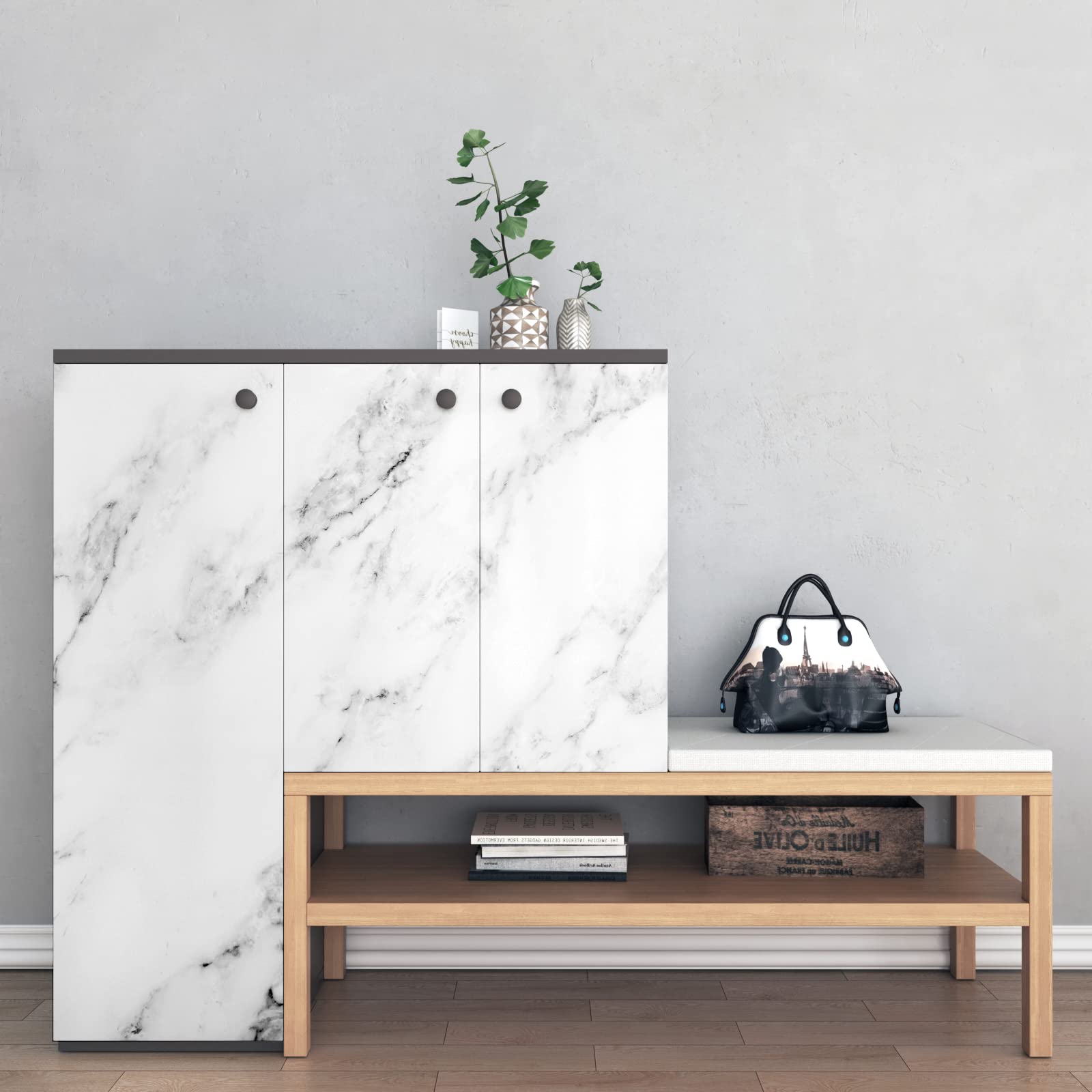 Decotalk 30"x120" Matte White Marble Contact Paper Grey Wallpaper Peel and Stick Wallpaper Granite Contact Paper Decorative for Kitchen Countertops Bathroom Dresser Large Thick Wallpaper Roll