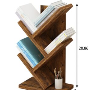 Lydia88 Tree Bookshelf，4-Layer Floor Standing Bookshelf，The Desktop Bookshelf Can Hold Books，Magazines, CDs and Photo Albums，Desktop Organizer，Office Storage Rack Real Wooden Bookshelf