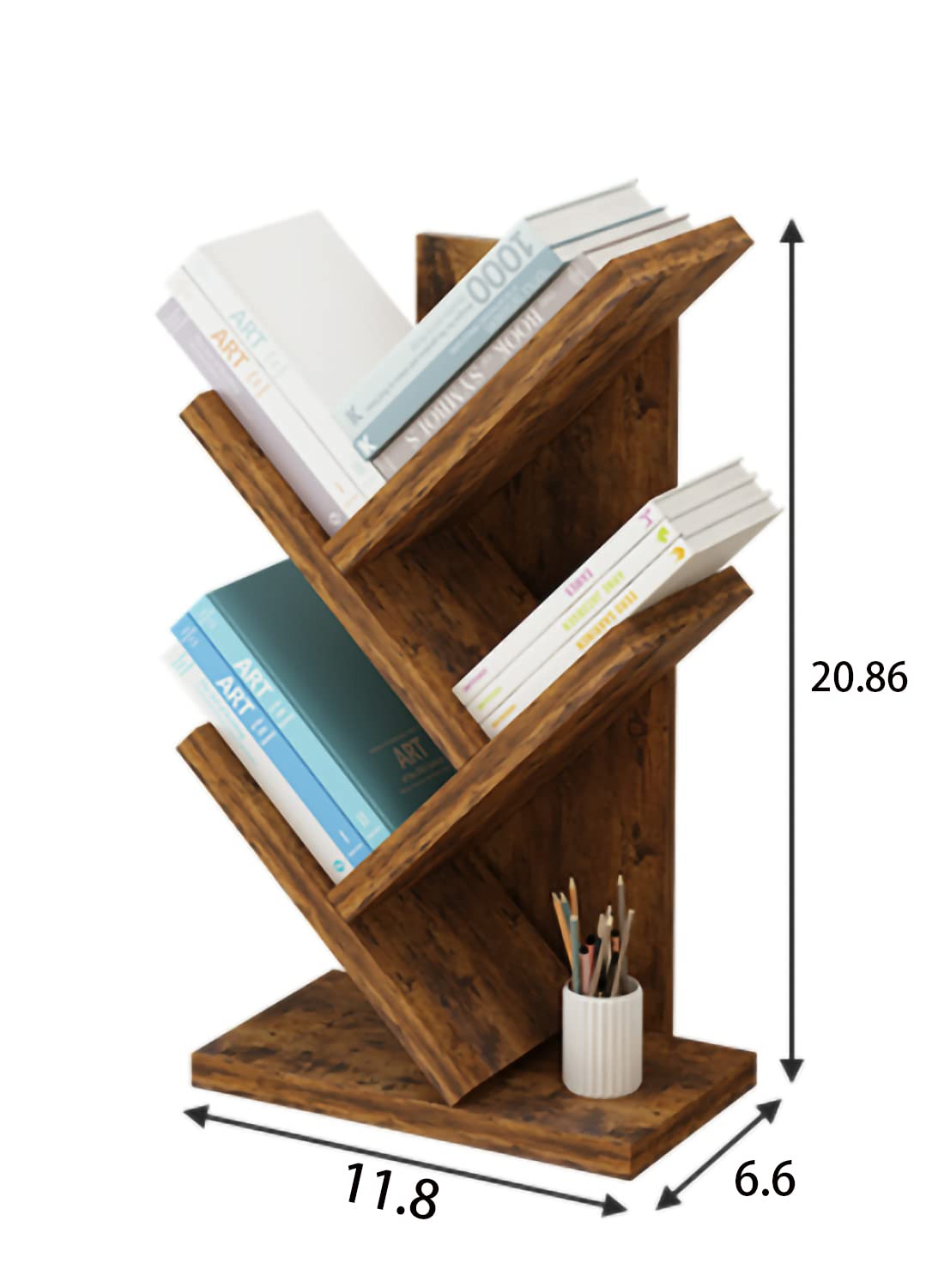 Lydia88 Tree Bookshelf，4-Layer Floor Standing Bookshelf，The Desktop Bookshelf Can Hold Books，Magazines, CDs and Photo Albums，Desktop Organizer，Office Storage Rack Real Wooden Bookshelf