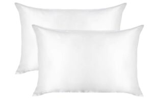 curly girl microfiber satin pillowcase for hair and skin pillowcase 2 pack, pillow cases set of 2 - slip cooling satin pillow covers with envelope closure (ivory, queen)