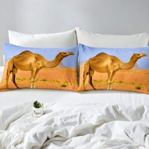 Homewish Camel Comforter Cover Set Camel in The Desert Pattern Printed Duvet Cover Animal Theme Bedding Set 3pcs for Kids Boys Microfiber Bedspread Cover with 2 Pillow Cases(No Comforter) Full Size