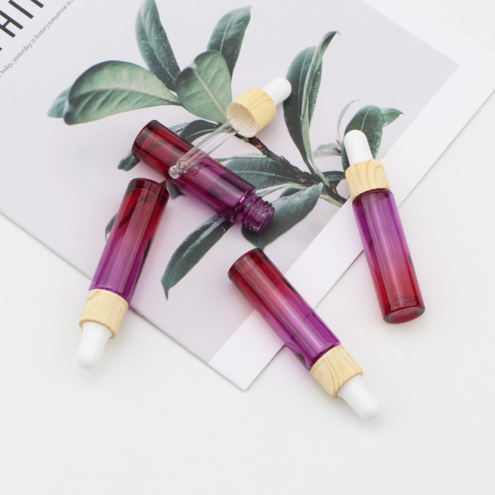 Kesell 10Pcs 10ml Dropper Bottle Purple-red Gradient Color Glass Vial With Dropper Empty Perfume Oil Bottles, 5pcs Funnels + 5pcs 5ml Transfer Dropper