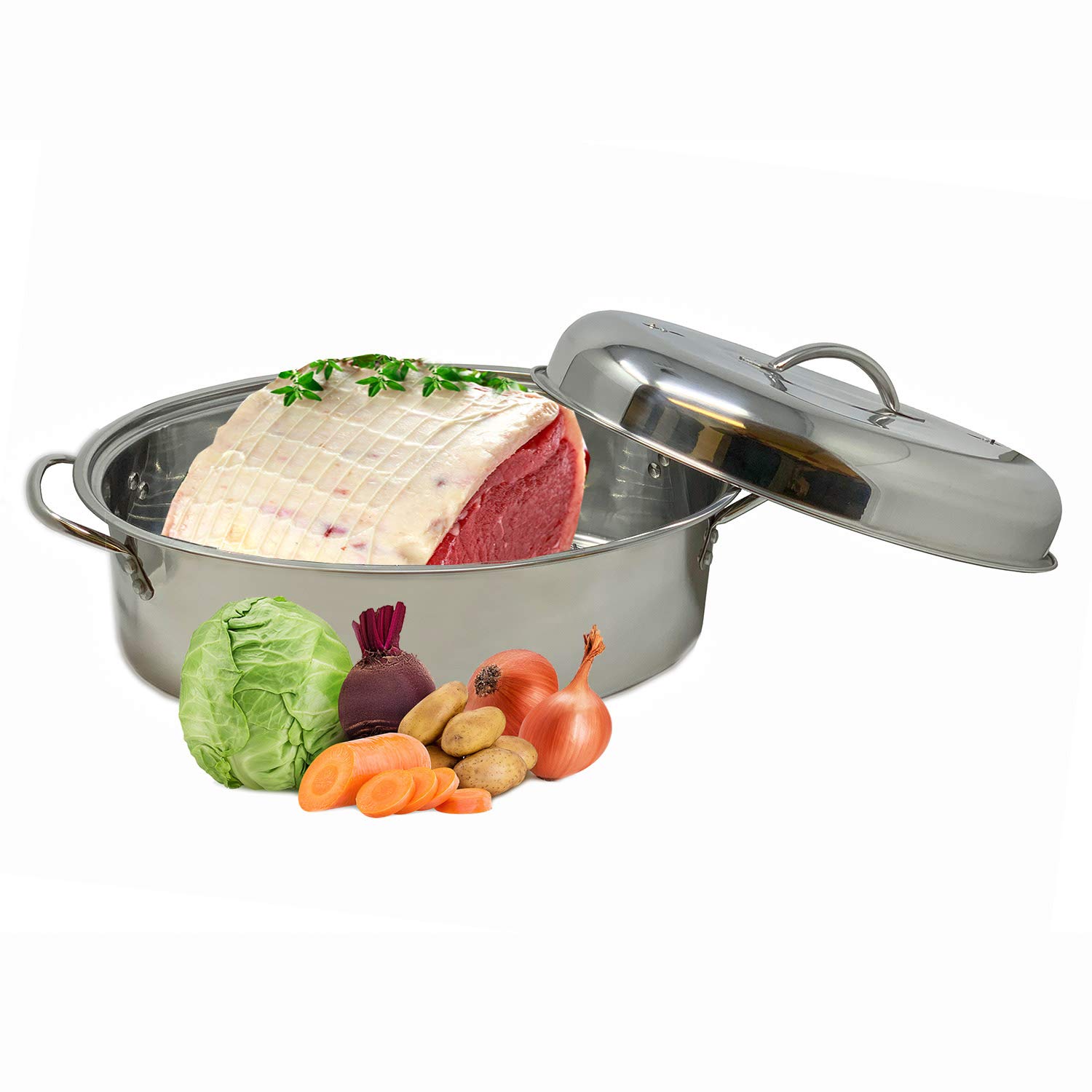 Stainless Steel High Dome Turkey Roaster Pan With Lid & Wire Rack for Roasting Meat & Vegetables