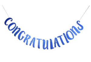 blue glitter congratulations banner, congrats grad well done graduate 2024 we are so proud of you graduation party bunting decorations supplies backdrop