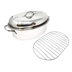 stainless steel high dome turkey roaster pan with lid & wire rack for roasting meat & vegetables