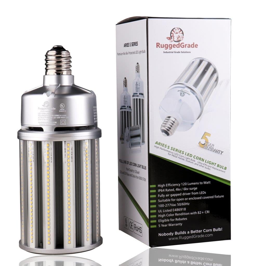 120 Watt LED Corn Bulb - Aries III Series - 16,400 Lumens - 5000K - E39 Large Mogul Base - Built-in 6KV Surge - Dimmable - DLC 5.1