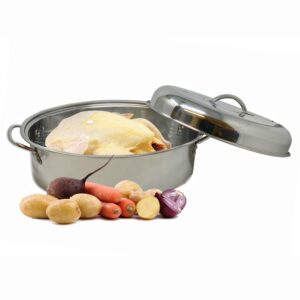 Stainless Steel High Dome Turkey Roaster Pan With Lid & Wire Rack for Roasting Meat & Vegetables