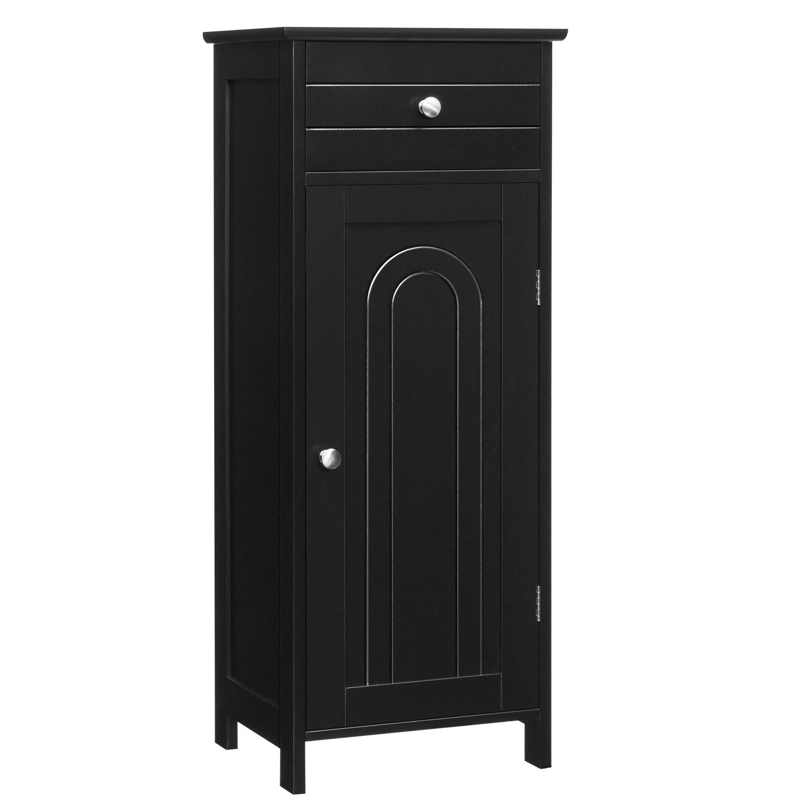 Tangkula Bathroom Floor Cabinet, Wooden Side Storage Organizer, Free-Standing Single Door Floor Storage Cabinet with Large Drawer & 2 Adjustable Shelves for Living Room Kitchen (Black)