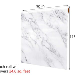 Decotalk 30"x120" Matte White Marble Contact Paper Grey Wallpaper Peel and Stick Wallpaper Granite Contact Paper Decorative for Kitchen Countertops Bathroom Dresser Large Thick Wallpaper Roll