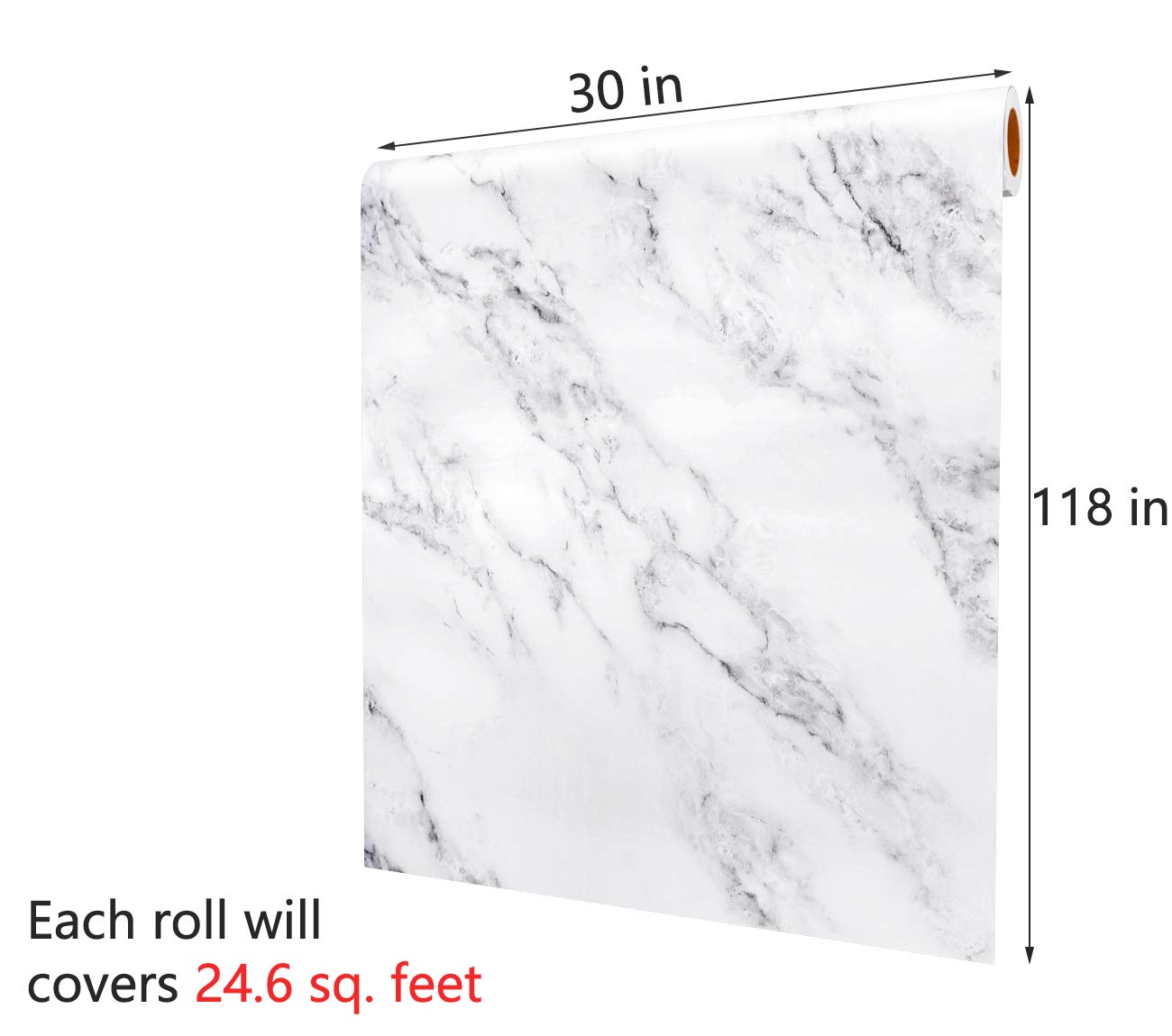 Decotalk 30"x120" Matte White Marble Contact Paper Grey Wallpaper Peel and Stick Wallpaper Granite Contact Paper Decorative for Kitchen Countertops Bathroom Dresser Large Thick Wallpaper Roll