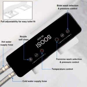 Bidet For Toilet, Soosi Bidet Ultra Slim Self Cleaning Dual Nozzle Hot&Cold Water Spray Bidets Front and Rear Bidet Attachment For Toilet Bidet Toilet Attachment- Adjustable Water Pressure&Temperature