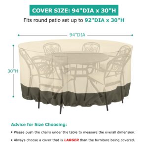 SunPatio Outdoor Furniture Cover Waterproof, Patio Furniture Covers for Round Table Chairs Set, UV Resistant Anti-Fading Cover Outdoor Table Cover, Beige and Olive, 94 inch Diameter