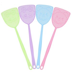 chelory fly swatter, 4 pack strong plastic fly swat set heavy duty with long flexible handle multi pack assorted colors