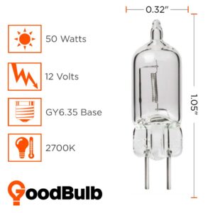 GoodBulb 50-Watt JC Light Bulb | GY6.35 Base 12V | High Output Halogen Light | 3000K Soft White Color | Clear Finish | 2000 Life Hours | Pack of 10 Bulbs