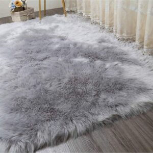 Faux Sheepskin Fur Rug,Soft Faux Fur Rugs Sheepskin Area Rug Window Beside Carpets Fluffy Floor Mat Luxurious Home Decor (1.3'x2'/40x60cm, Grey)