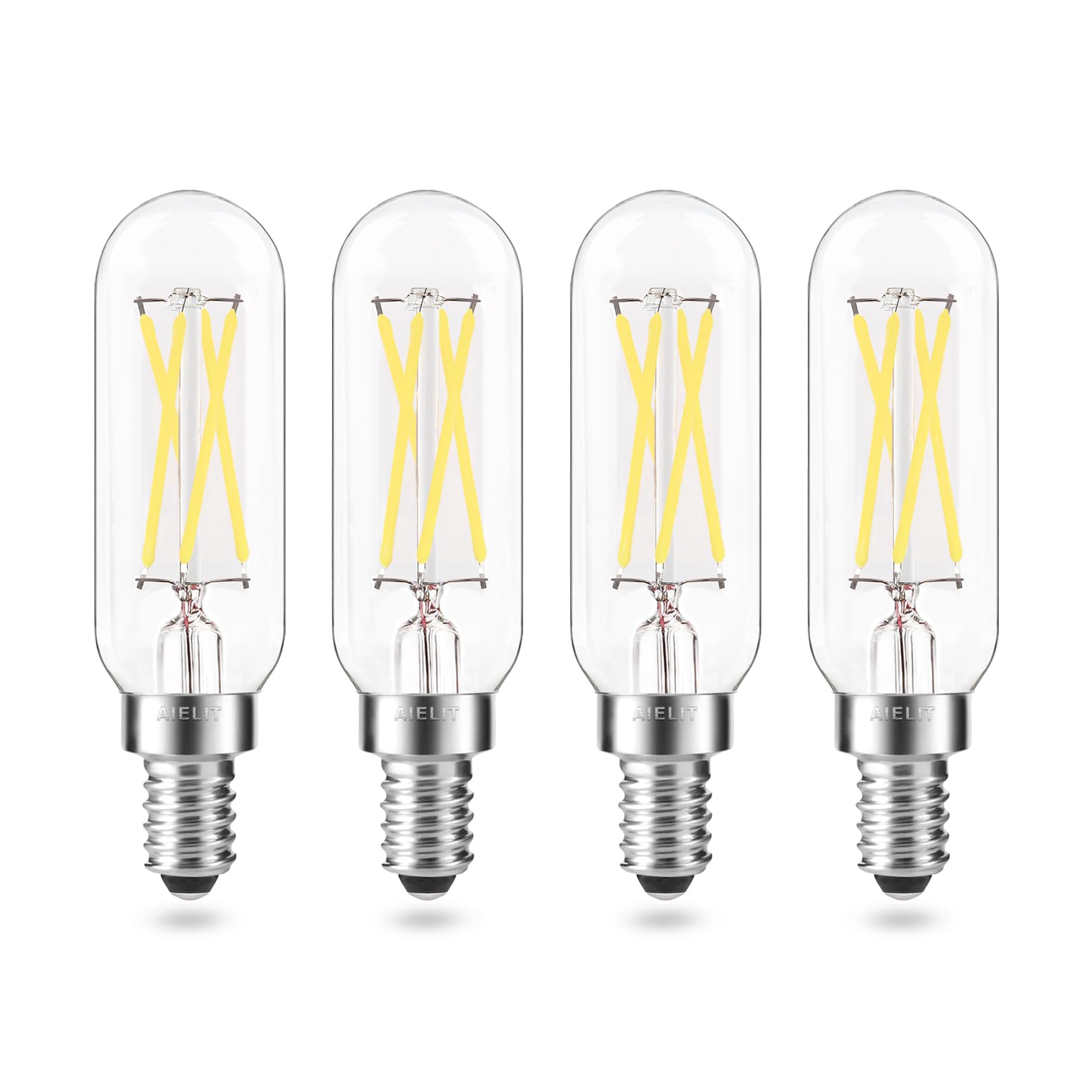 AIELIT T8/T6/T25 E12 LED Light Bulbs 40-Watt Equivalent, Natural White 4000K, Clear Glass, Tubular 4W Dimmable LED Filament Bulb for Home, Restaurant, 4-Pack