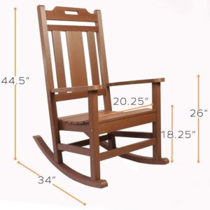 PolyTEAK Porch Rockers Collection Poly Lumber Wood Alternative All Weather Modern Outdoor Rocking Chair for Patios, Porches, and Fire Pits, Brown