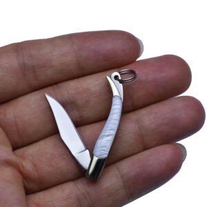 JPCRMOV Compact Folding Knife keychain Tiny Weights 6g, Mini Pocket Knife EDC, Natural Shell Handle