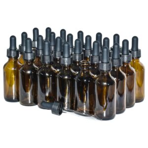 (pack of 24) 2 oz. amber boston round with black glass dropper