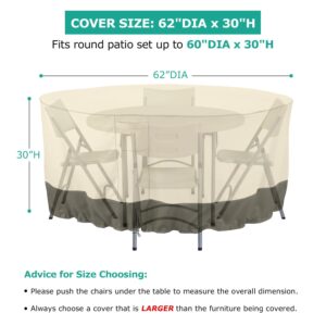 Patio Furniture Covers for Small Table Chairs Set, Outdoor Furniture Cover Waterproof, UV Resistant Anti-Fading Cover Outdoor Fire Pit Table Cover, Beige and Olive, 62 inch Diameter