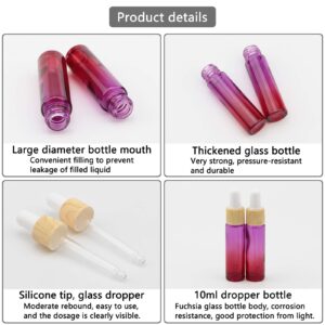 Kesell 10Pcs 10ml Dropper Bottle Purple-red Gradient Color Glass Vial With Dropper Empty Perfume Oil Bottles, 5pcs Funnels + 5pcs 5ml Transfer Dropper