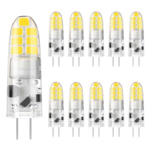 dicuno g4 led bulb 12v, jc bi-pin base light bulbs 2w, daylight white 6000k, 20w t3 halogen replacement bulb for landscape light, under cabinet light, chandelier, non-dimmable, pack of 10