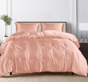 linenwalas tencel lyocell duvet cover set with deep pocket fitted sheet, viscose made from eucalyptus soft, lightweight and breathable complete bedding set (rose gold, king)