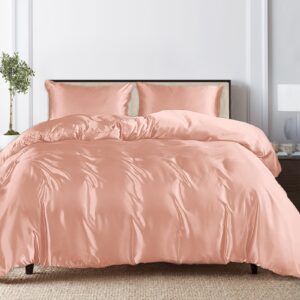 Linenwalas Tencel Lyocell Duvet Cover Set with Deep Pocket Fitted Sheet, Viscose Made from Eucalyptus Soft, Lightweight and Breathable Complete Bedding Set (Rose Gold, King)