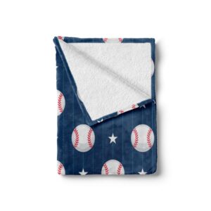 Ambesonne Sports Soft Flannel Fleece Throw Blanket, Baseball Patterns on Vertical Striped Background Stars Design, Cozy Plush for Indoor and Outdoor Use, 50" x 60", Blue Red