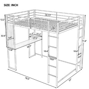 Full Loft Beds Metal Bed Frame Loft Bed with Desk and Bookcase, Full Size Loft Bed for Dorm, Boys & Girls Teens Kids, White