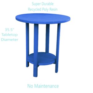 Phat Tommy Round Bar Height Patio Table - Outdoor Bar Table - Balcony Height Patio Furniture for Your Deck - Poly Outdoor Furniture, Blue