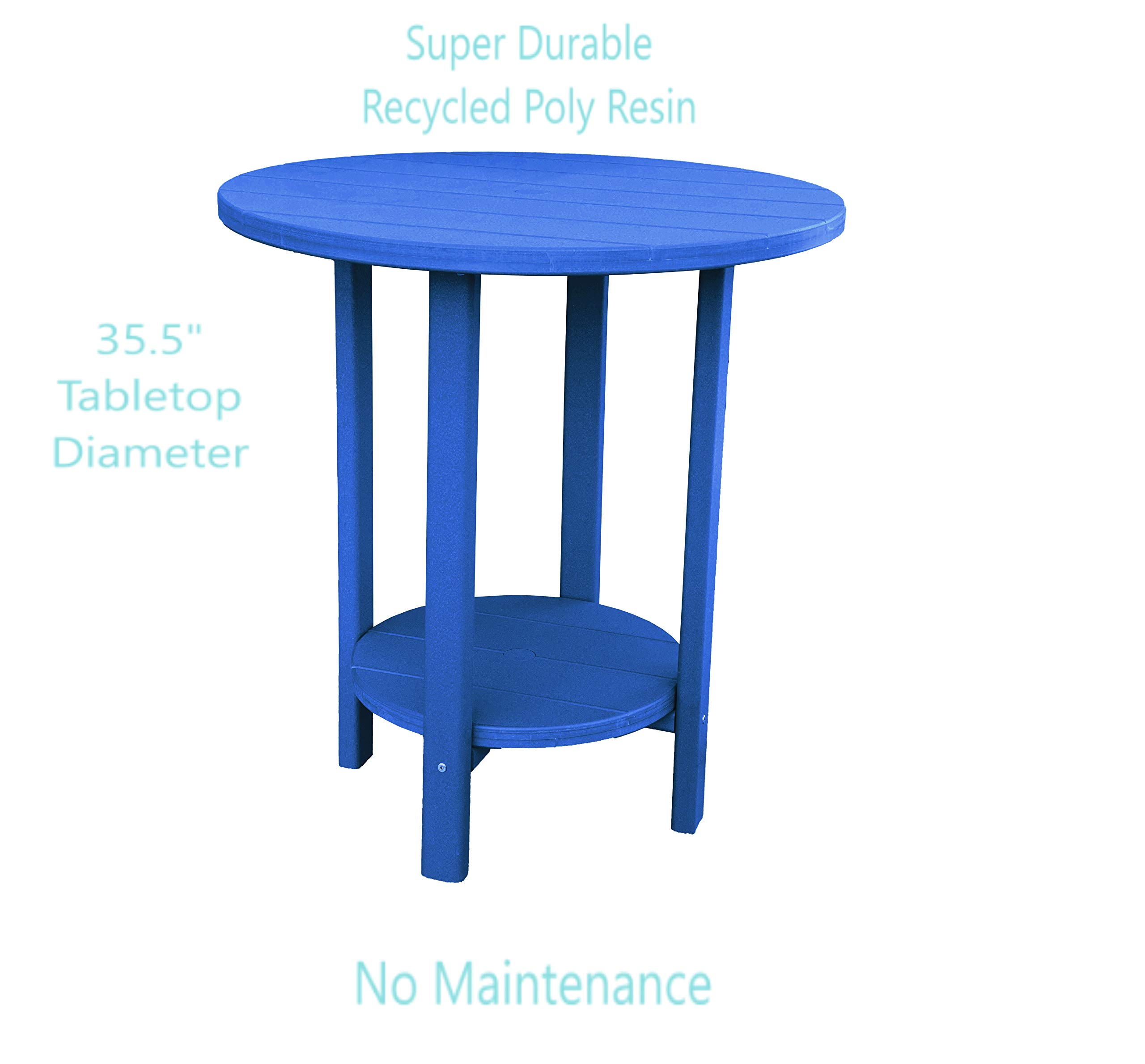 Phat Tommy Round Bar Height Patio Table - Outdoor Bar Table - Balcony Height Patio Furniture for Your Deck - Poly Outdoor Furniture, Blue