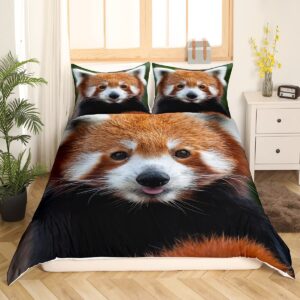 Feelyou Red Panda Duvet Cover Cute Panda Bedding Set for Kids Boys Girls Wild Animal Decor Comforter Cover Jungle Wildlife Style Bedspread Cover Bedroom Collection 2Pcs Twin Size