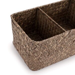 Hipiwe Seagrass Nesting Storage Basket - 3 Compartment Hand-Woven Wicker Toilet Paper Storage Bin Bathroom Organize Basket for Shelves, Kitchen Cabinets, Pantry, Bathroom, Closets Organizer