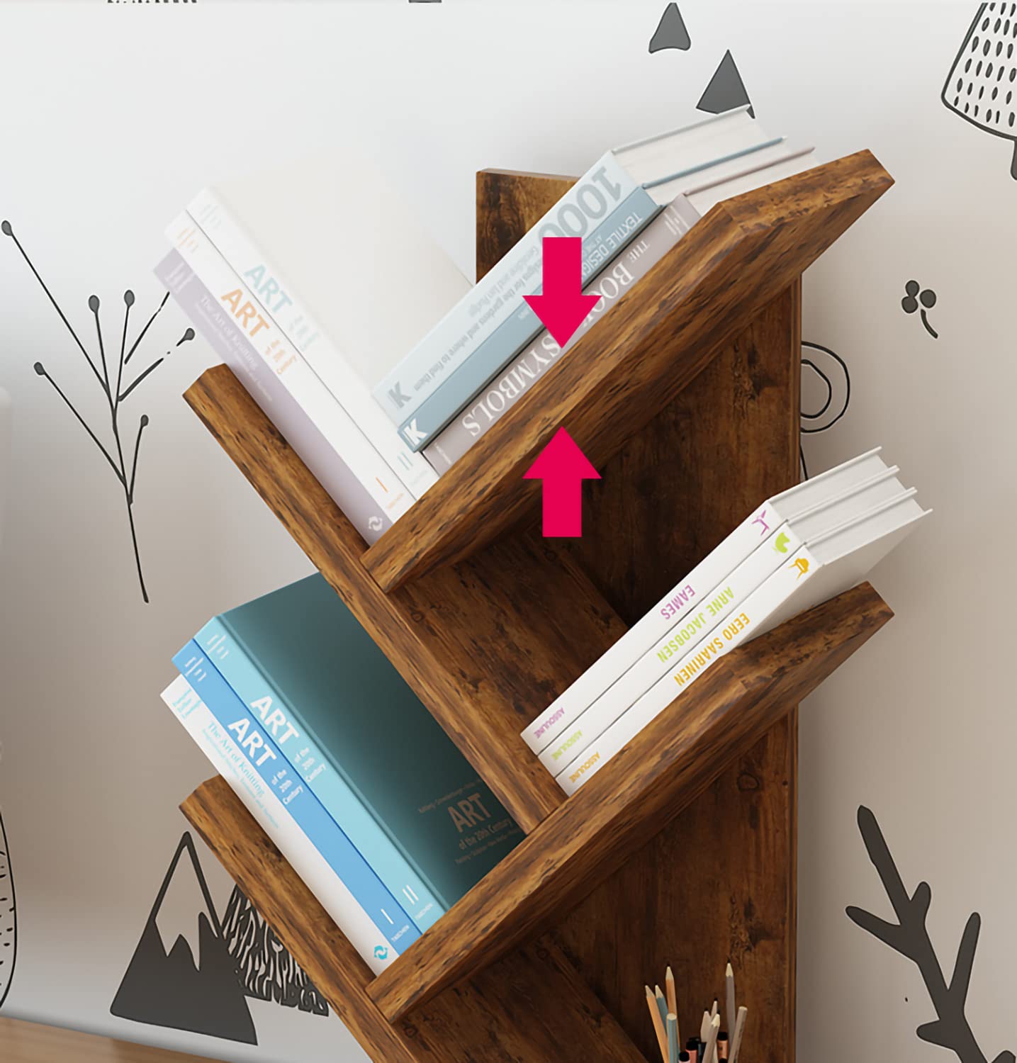 Lydia88 Tree Bookshelf，4-Layer Floor Standing Bookshelf，The Desktop Bookshelf Can Hold Books，Magazines, CDs and Photo Albums，Desktop Organizer，Office Storage Rack Real Wooden Bookshelf