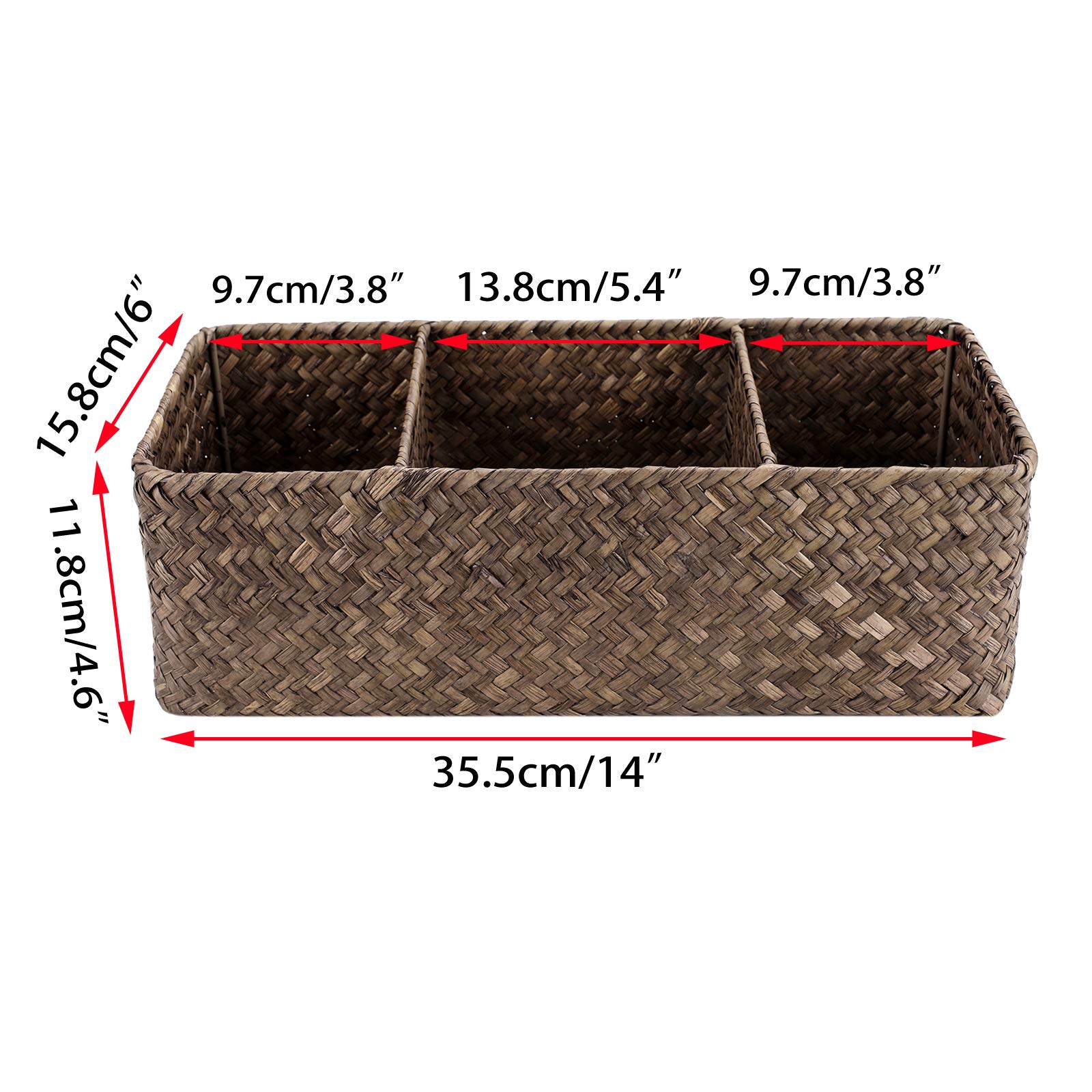 Hipiwe Seagrass Nesting Storage Basket - 3 Compartment Hand-Woven Wicker Toilet Paper Storage Bin Bathroom Organize Basket for Shelves, Kitchen Cabinets, Pantry, Bathroom, Closets Organizer