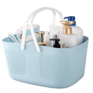 shower caddy basket, portable large capacity thickened plastic organizer storage tote with handles drainage toiletry bag bin for bathroom, college dorm room essentials, kitchen, camp, gym, blue