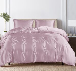 linenwalas tencel lyocell duvet cover set with deep pocket fitted sheet, viscose made from eucalyptus soft, lightweight and breathable complete bedding set (lilac, king)