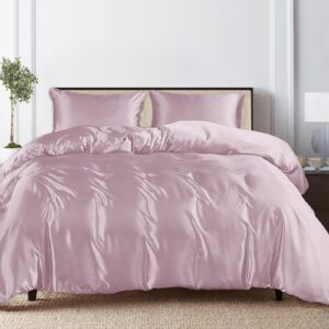 Linenwalas Tencel Lyocell Duvet Cover Set with Deep Pocket Fitted Sheet, Viscose Made from Eucalyptus Soft, Lightweight and Breathable Complete Bedding Set (Lilac, King)